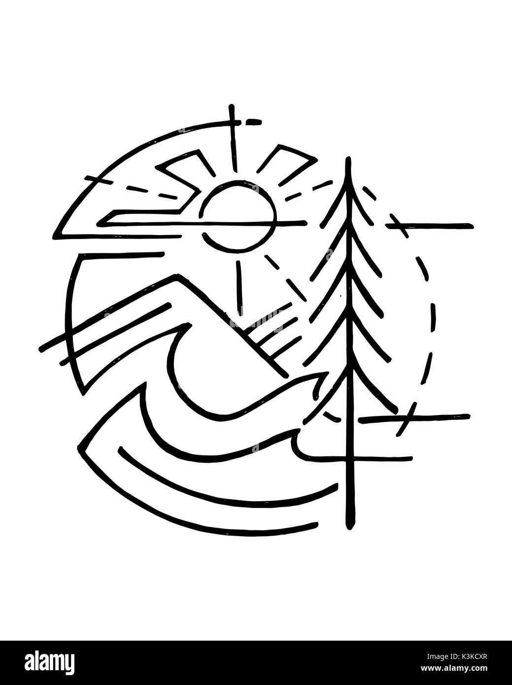 Hand drawn vector illustration or drawing of forest symbol with a pine ...