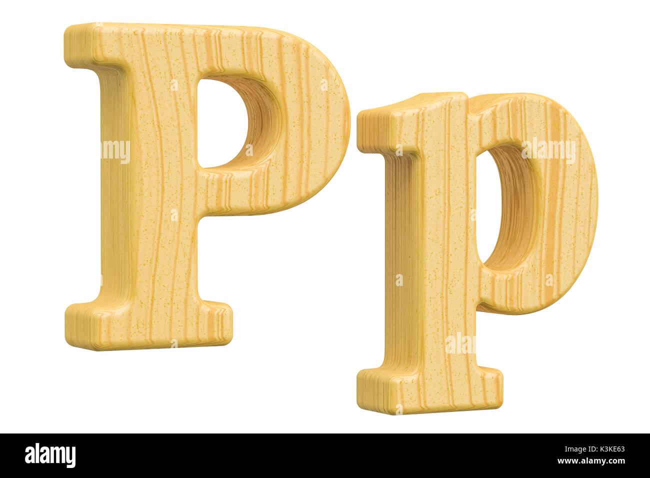 English wooden letter P, 3D rendering isolated on white background ...