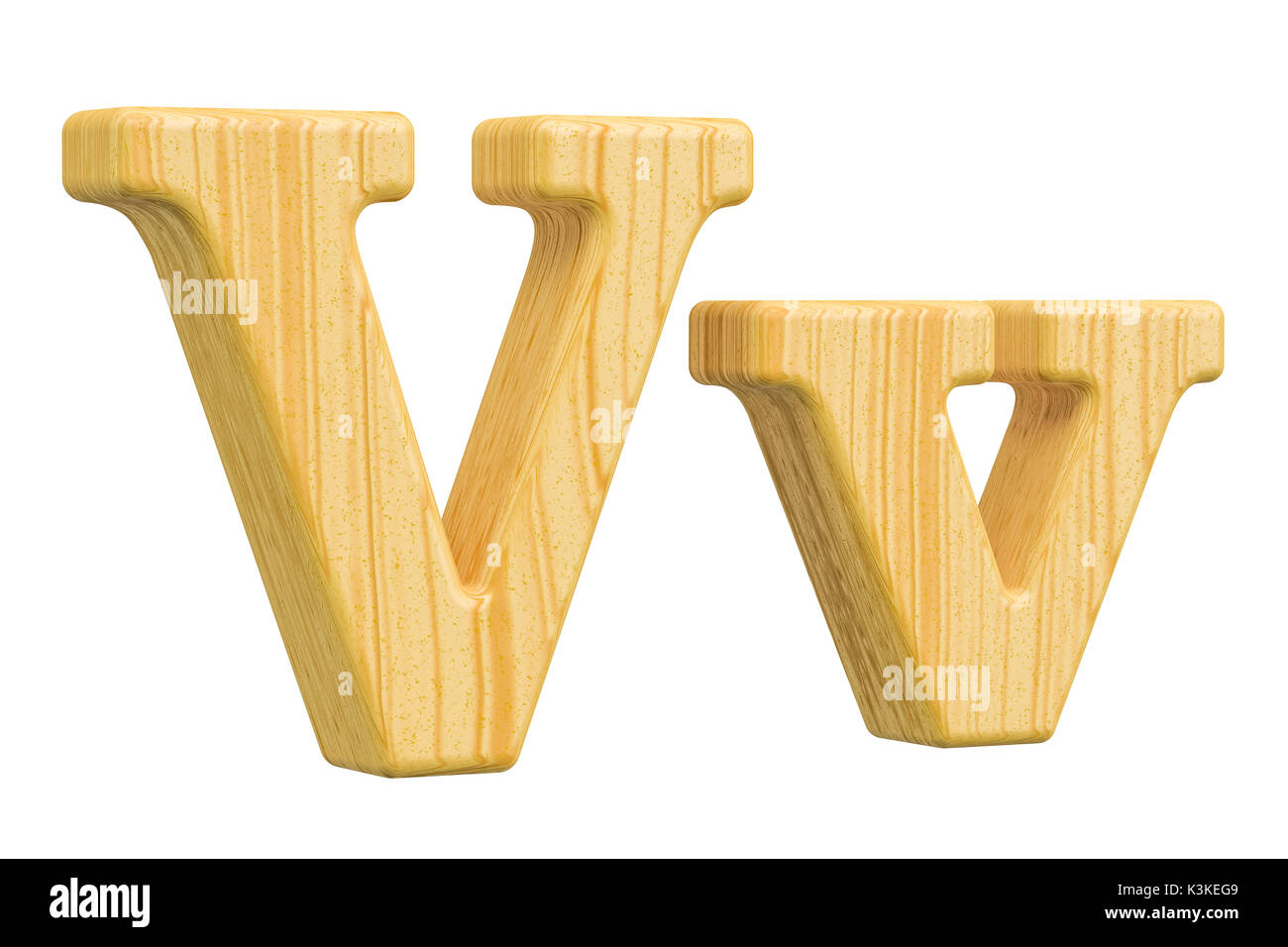 English wooden letter V, 3D rendering isolated on white background ...