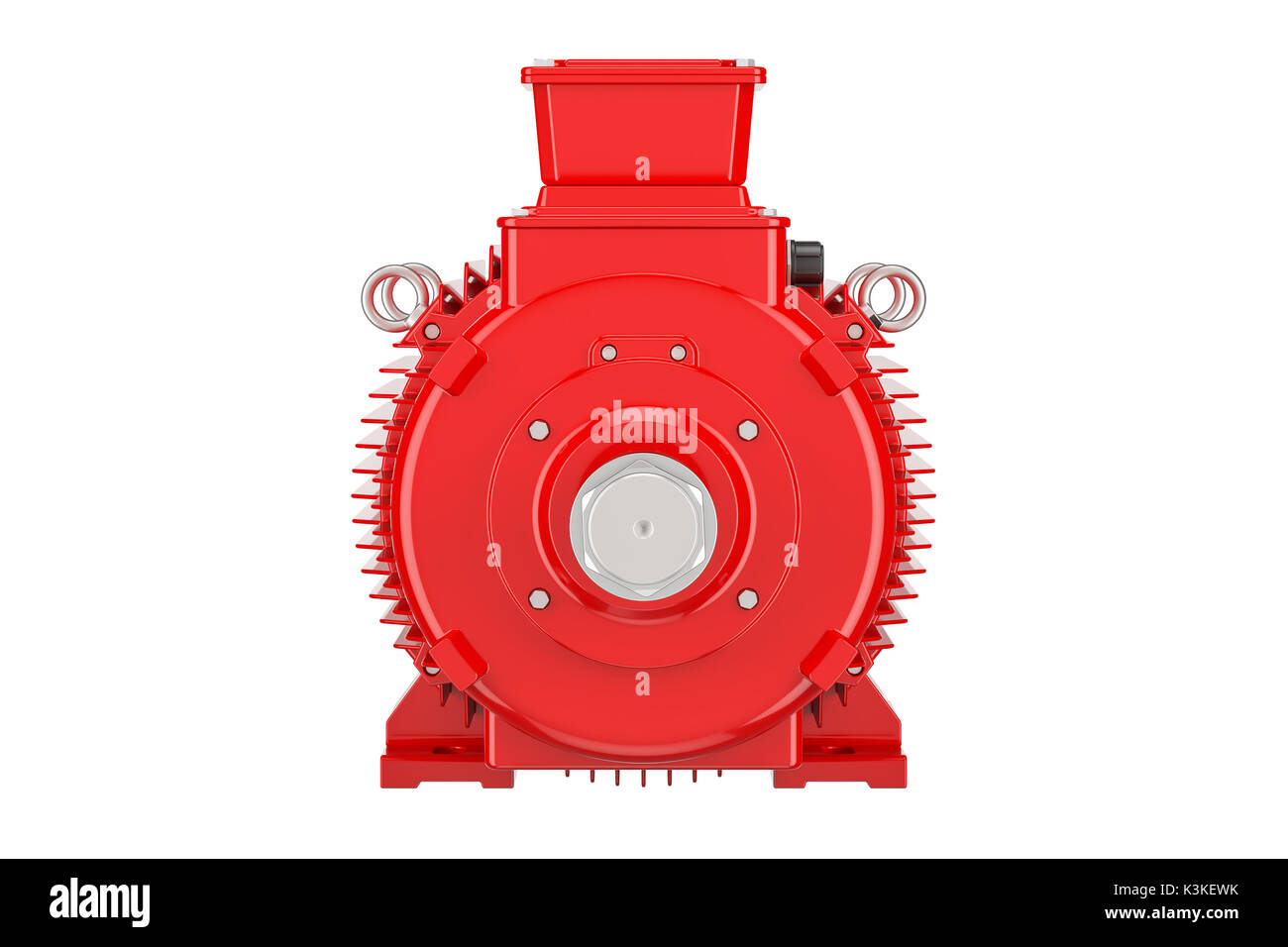 Red industrial electric motor closeup, 3D rendering isolated on white ...