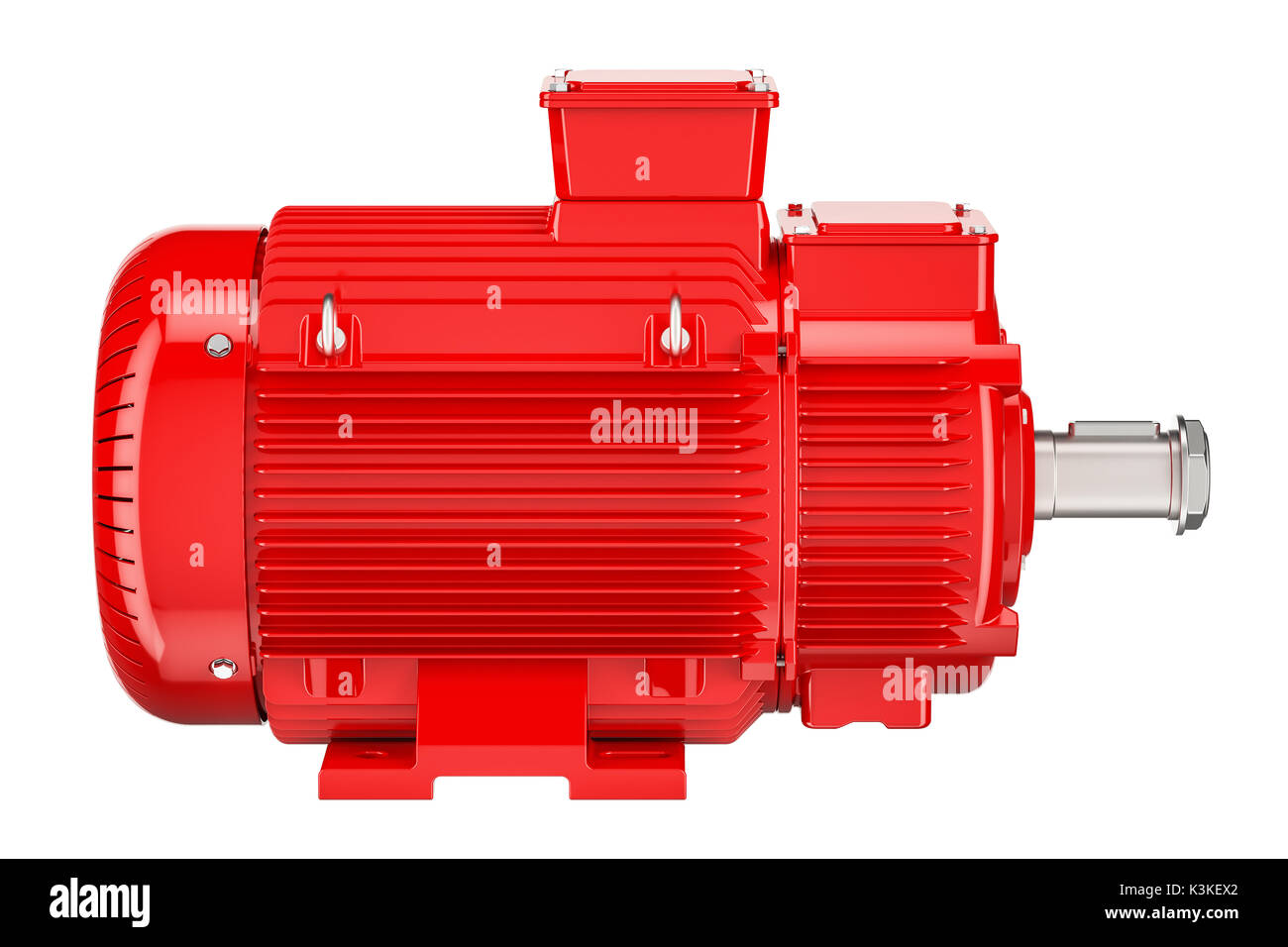 Red industrial electric motor front view, 3D rendering isolated on ...