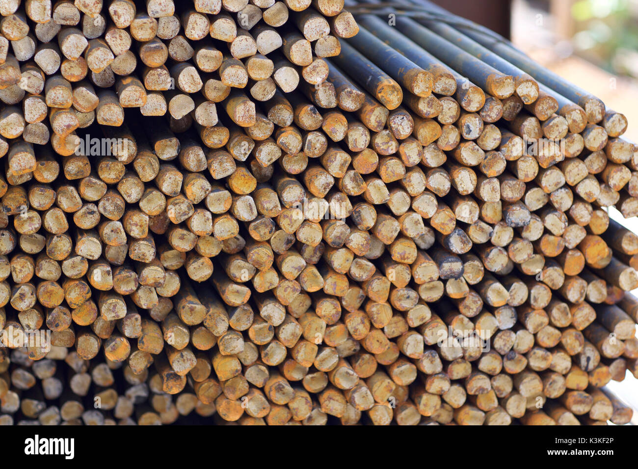 Metal profile of round section in packs at the warehouse of metal ...