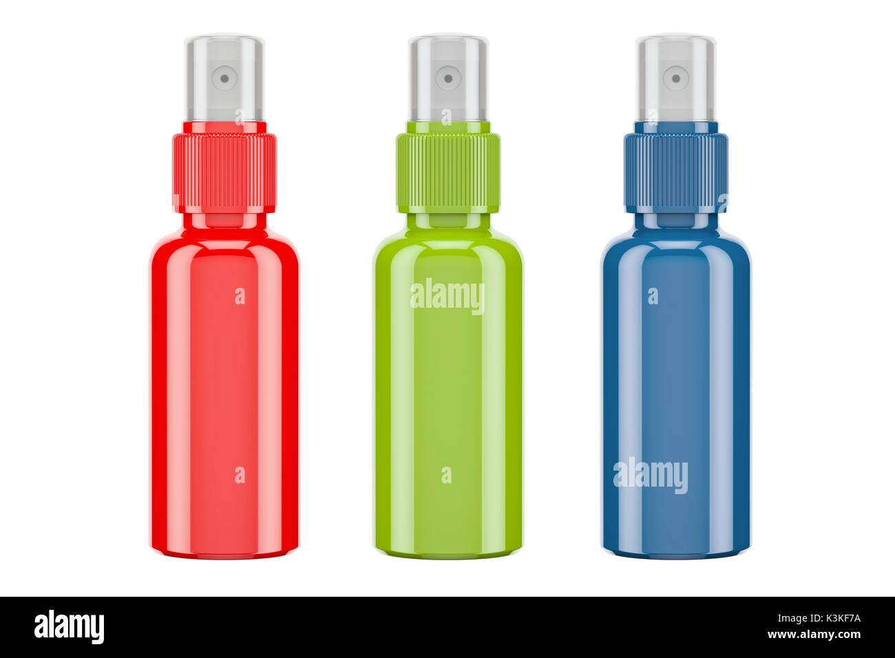 Set of colored spray bottles, 3D rendering isolated on white background ...