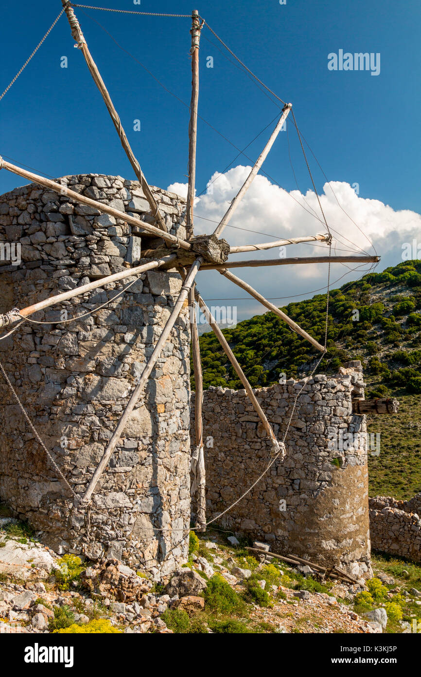 The ancient windmills of Lassithi plateau, Crete, Greacia Stock Photo ...
