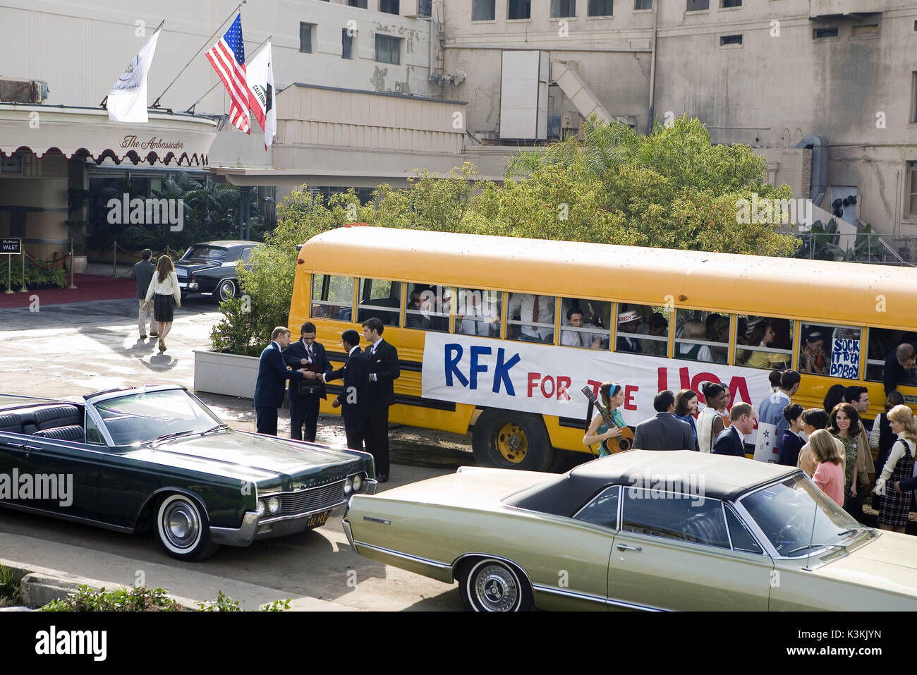 BOBBY [US 2006] Robert Kennedy's campaign bus outside the Ambassador ...