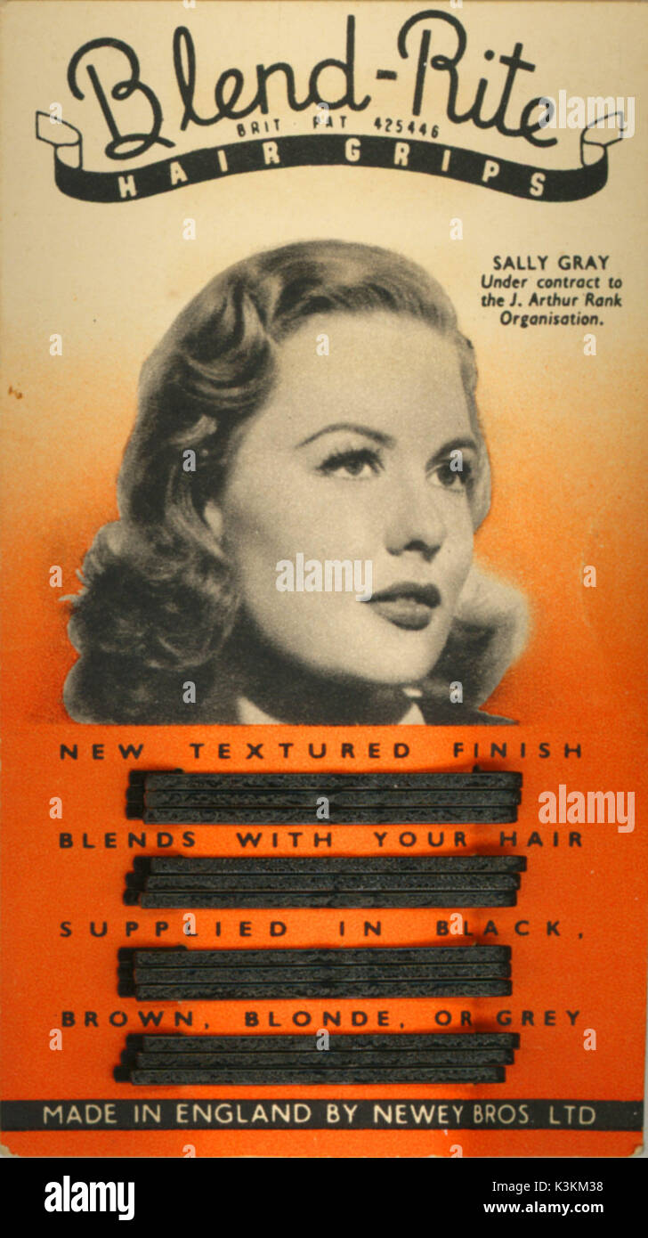 British film star SALLY GRAY used to help sell hair grips Stock Photo ...