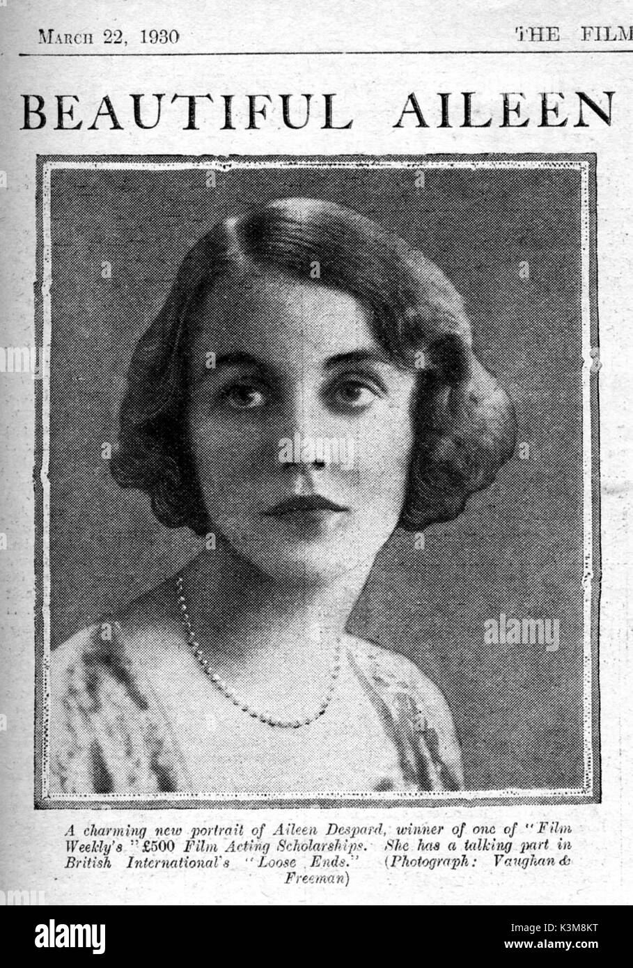 AILEEN DESPARD THE FILM WEEKLY, March 22nd 1930 Date Stock Photo - Alamy