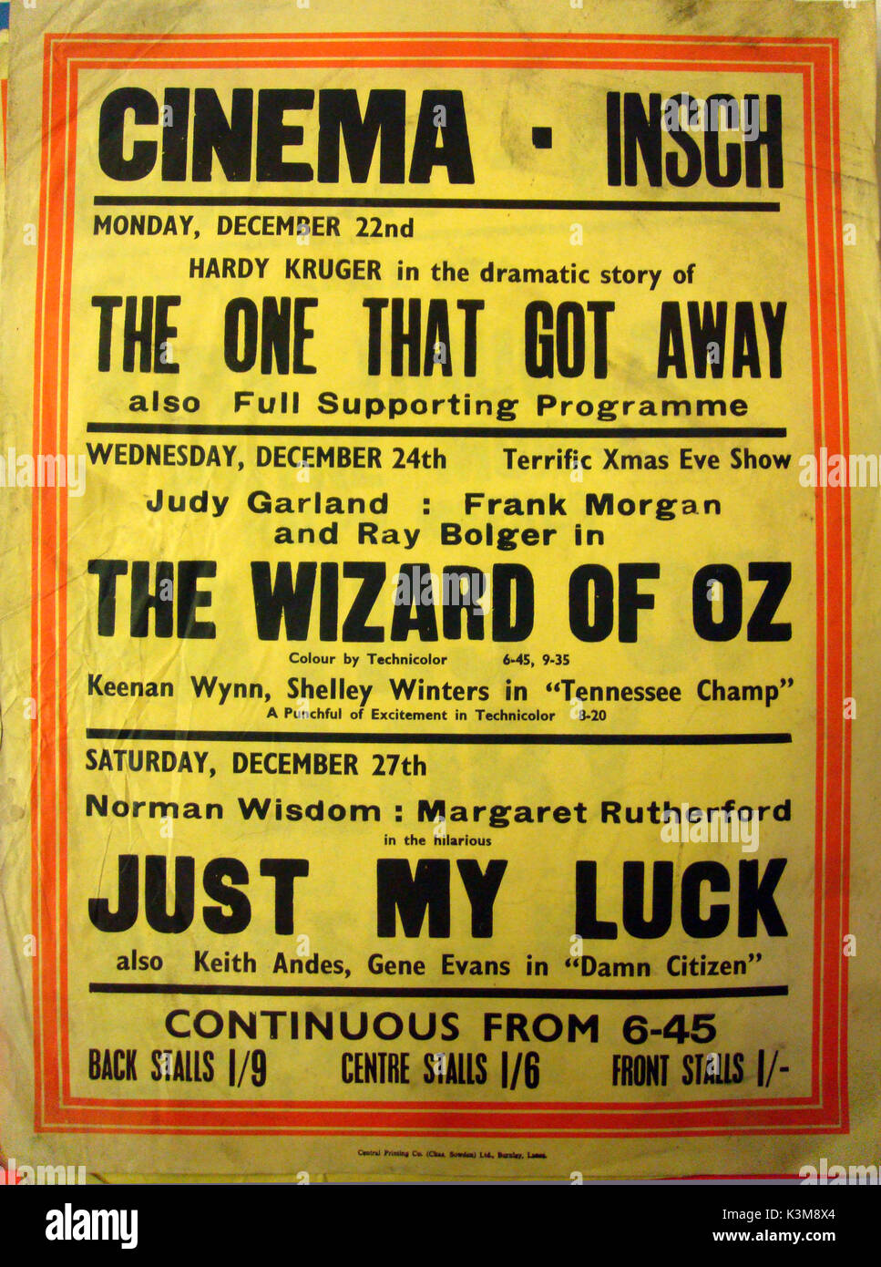 A poster for the weekly screenings in the Public Hall, Insch , a ...