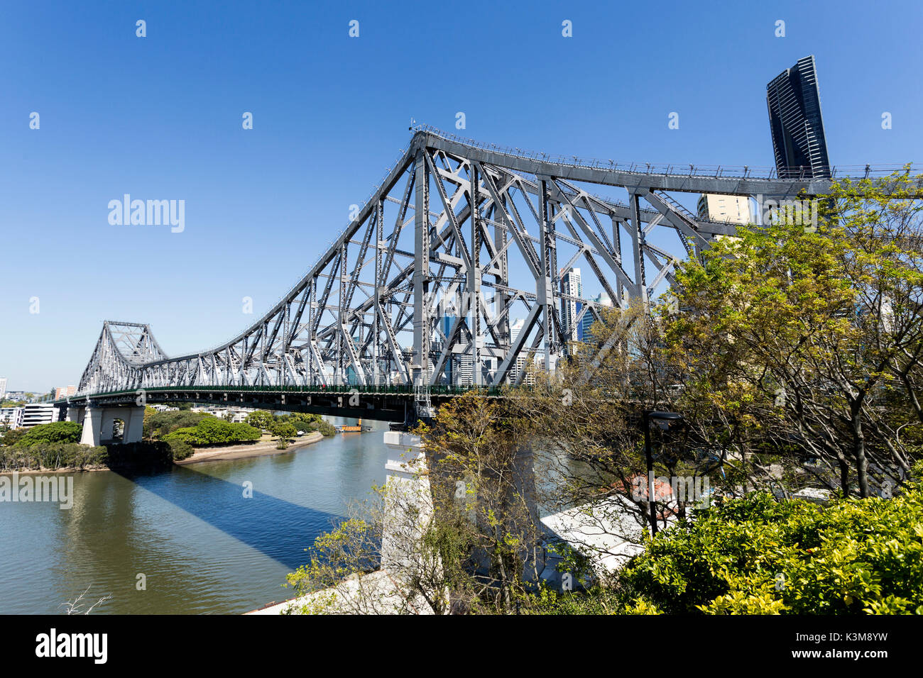 Detail of the Story Bridge, a steel truss cantilever bridge spanning ...