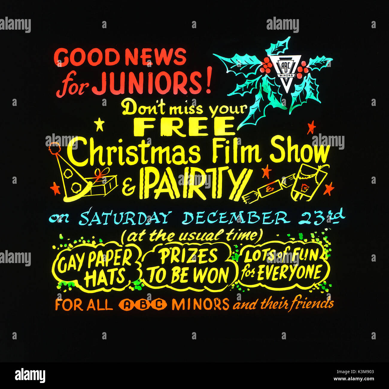 SLIDE SHOWN IN ABC CINEMAS ADVERTISING A CHRISTMAS PARTY GIVEN FOR THE ...