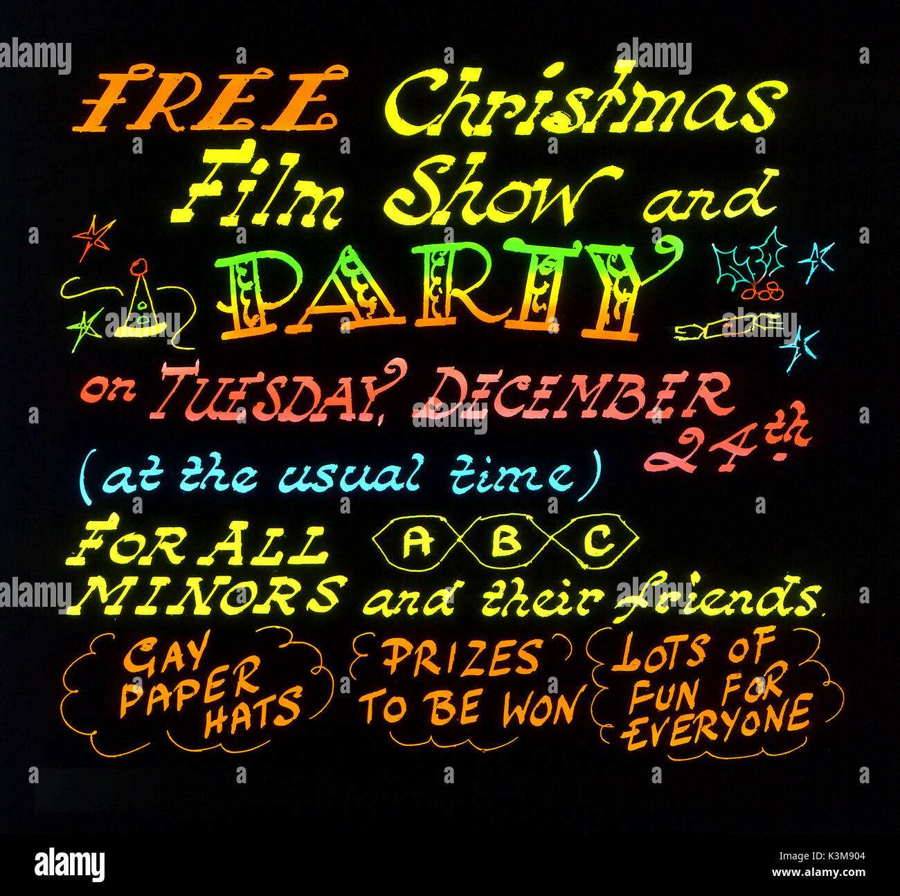 SLIDE SHOWN IN ABC CINEMAS ADVERTISING A CHRISTMAS PARTY GIVEN FOR THE ...