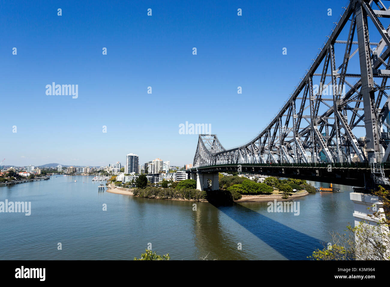View towards the south side of the Story Bridge, a steel truss ...