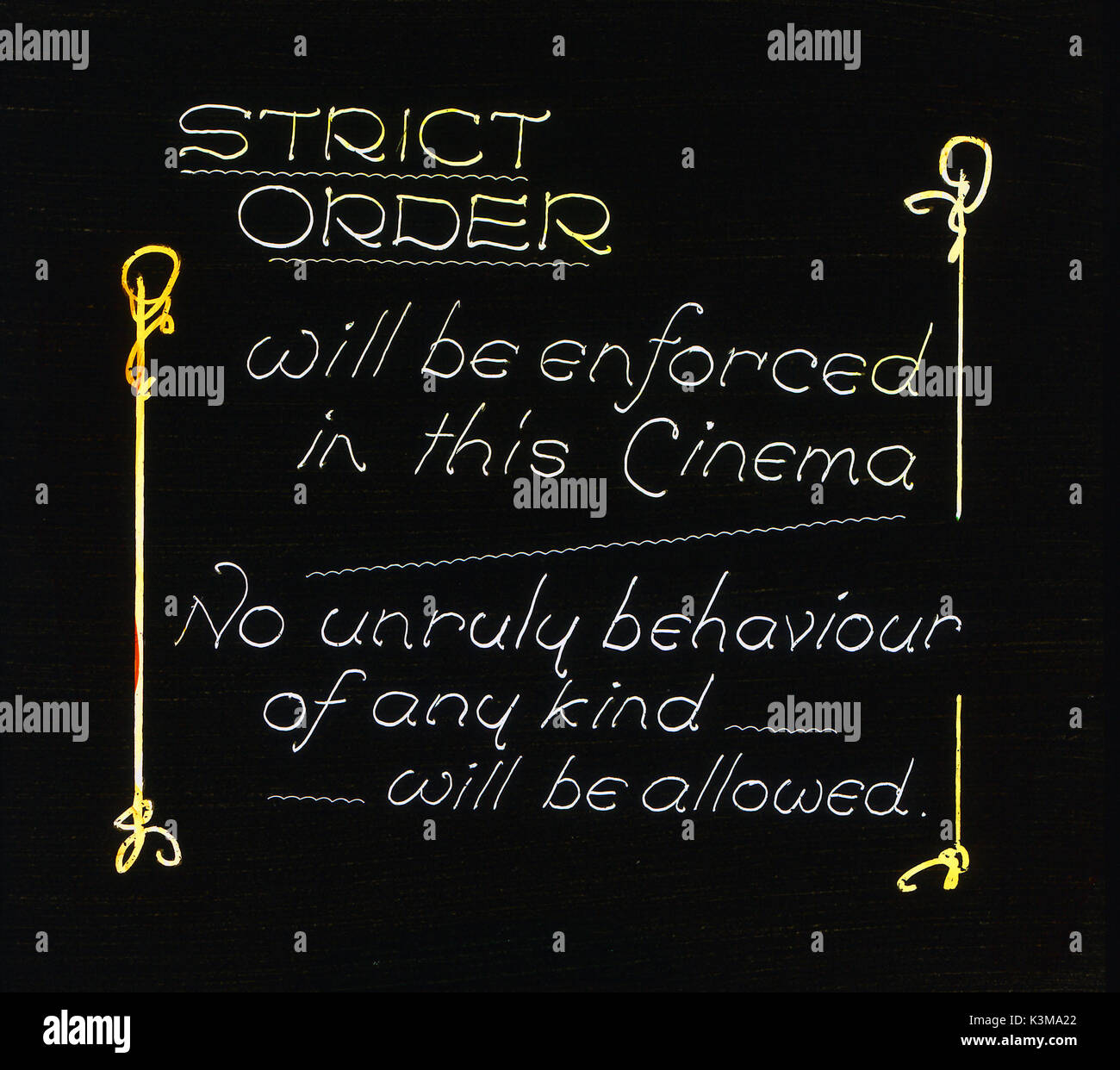 Slide shown on screen which indicates - STRICT ORDER WILL BE ENFORCED ...