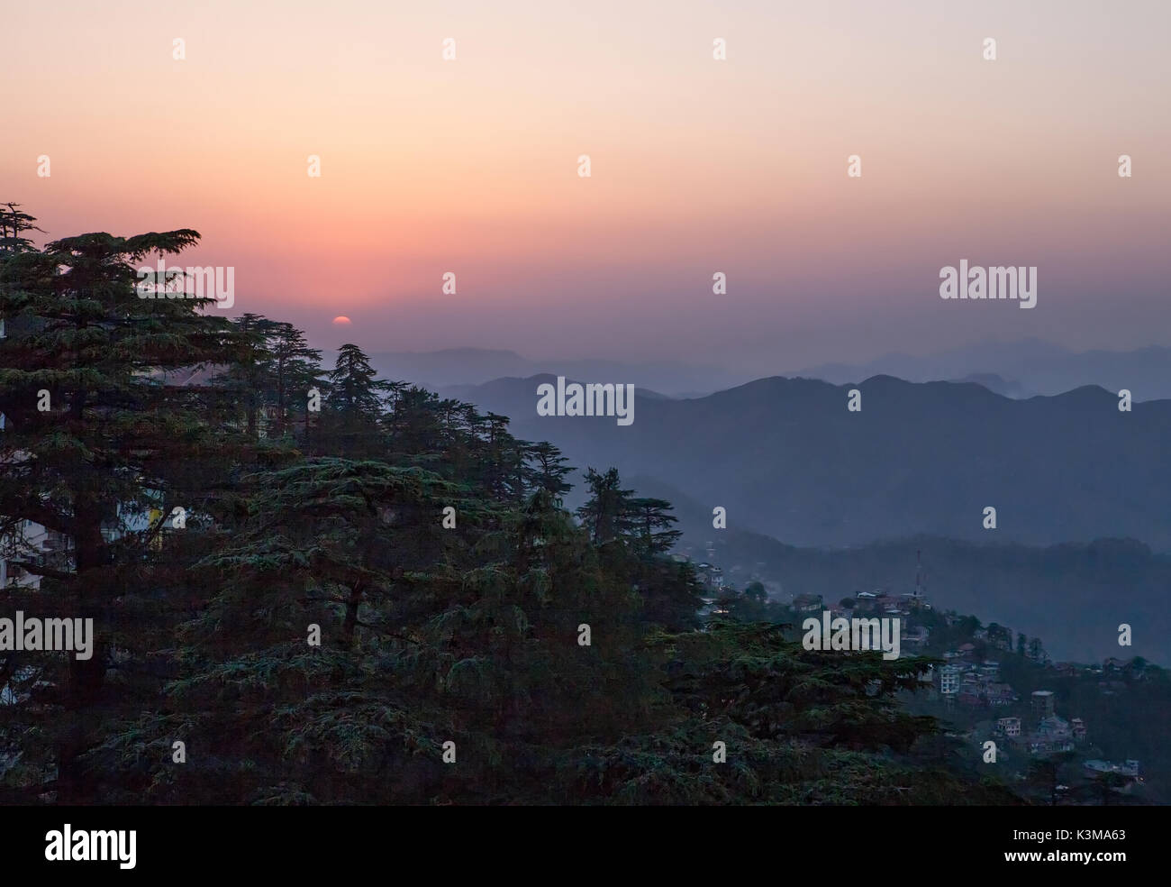 Sunset, red sky and clouds. At home on the slopes of the Himalayas ...
