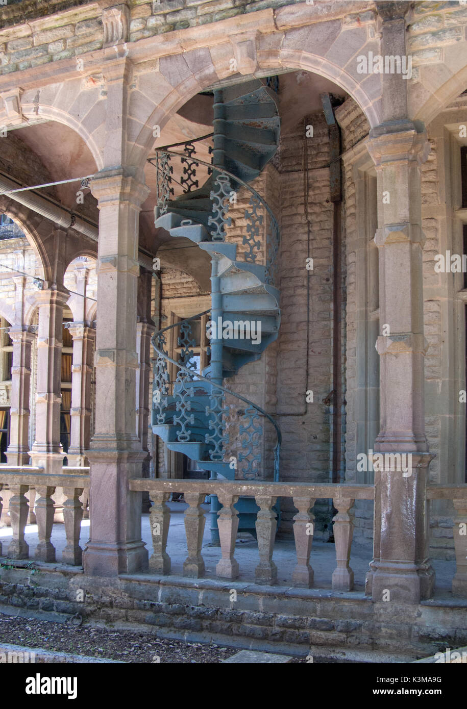 Vintage spiral staircase in the Palace of the Viceroy of India. The ...