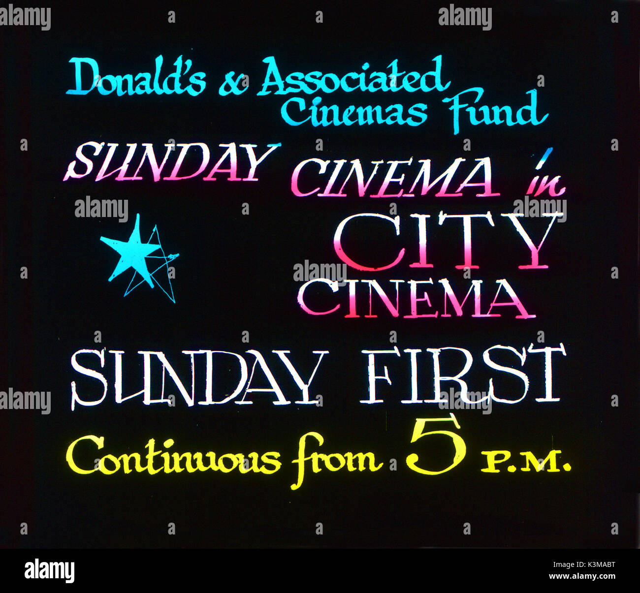 Announcement slide projected on the screen at the cinemas of James F ...