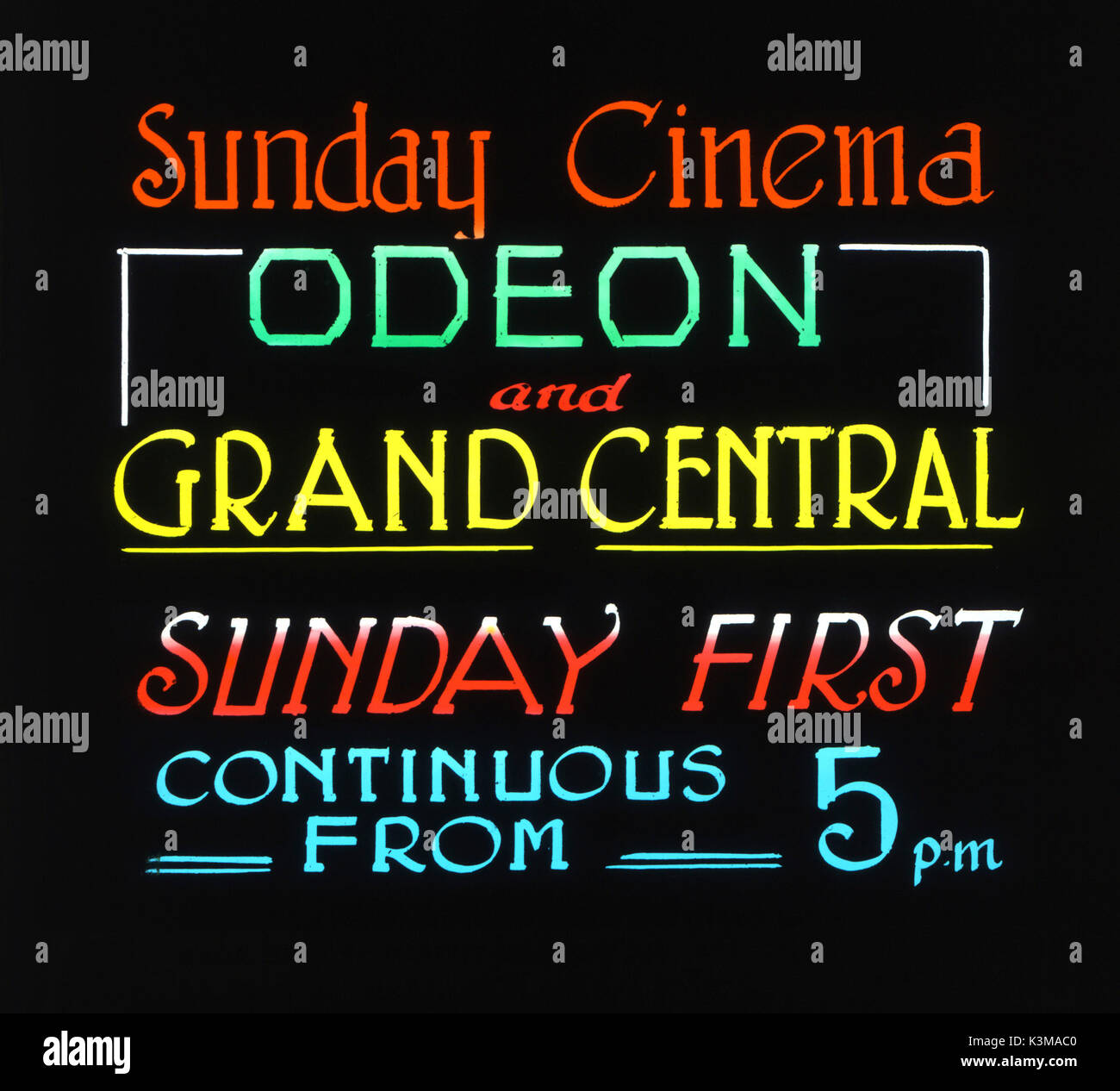 Announcement slide projected on the screen at the cinemas of James F ...