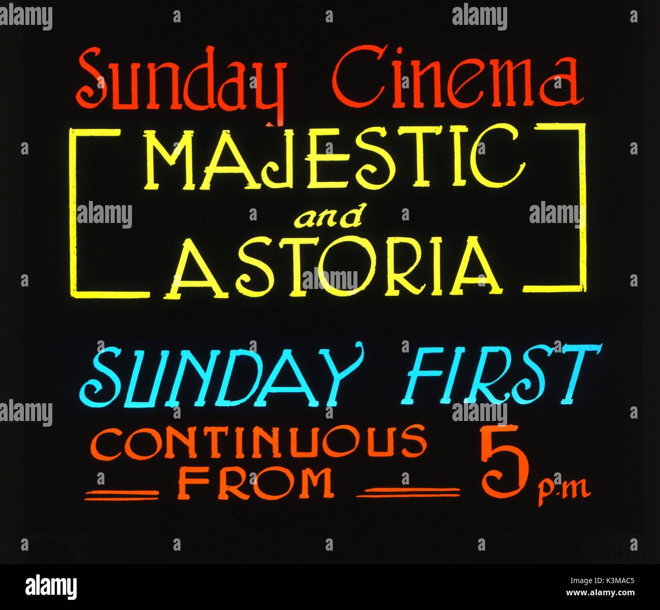 Announcement slide projected on the screen at the cinemas of James F ...