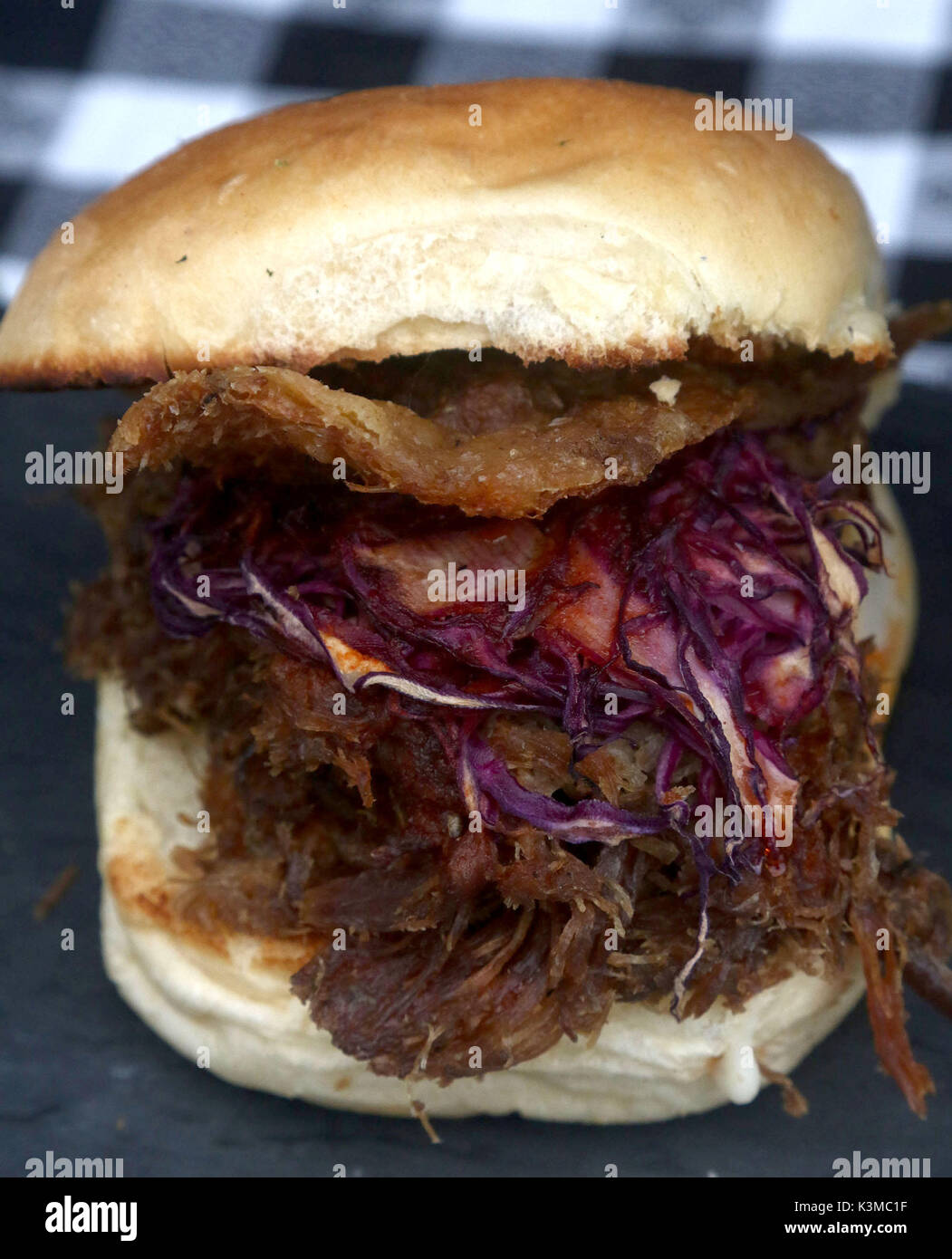 Pulled duck sandwich on a bun Stock Photo - Alamy
