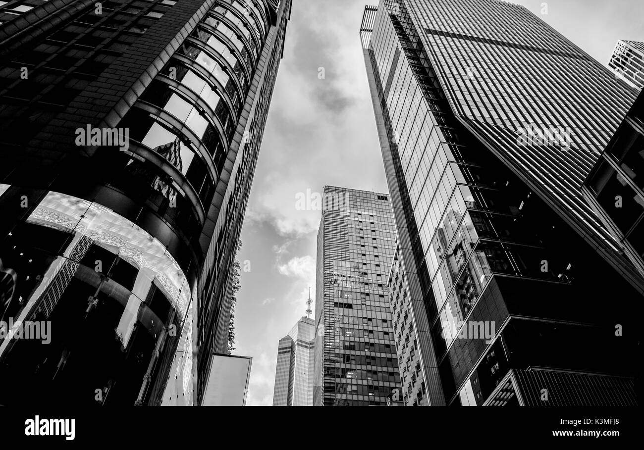 Hong Kong Modern office building with B&W color Stock Photo - Alamy