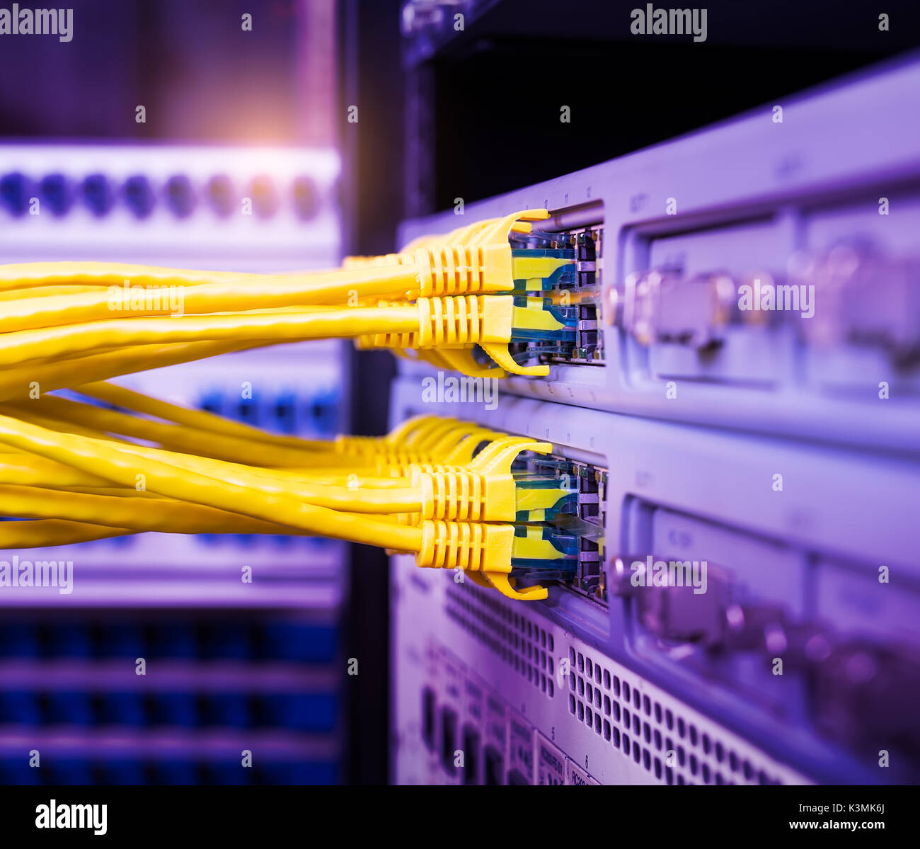 Network cables in switch and firewall in cloud computing data center ...