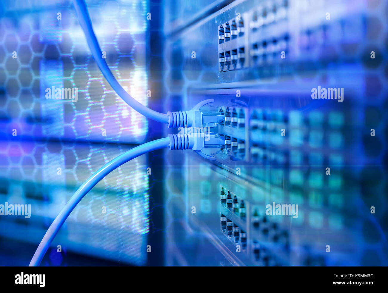 Network cables in switch and firewall in cloud computing data center ...