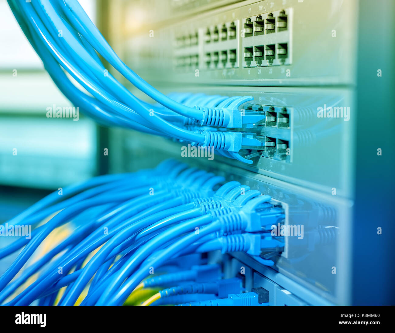 Network cables in switch and firewall in cloud computing data center ...