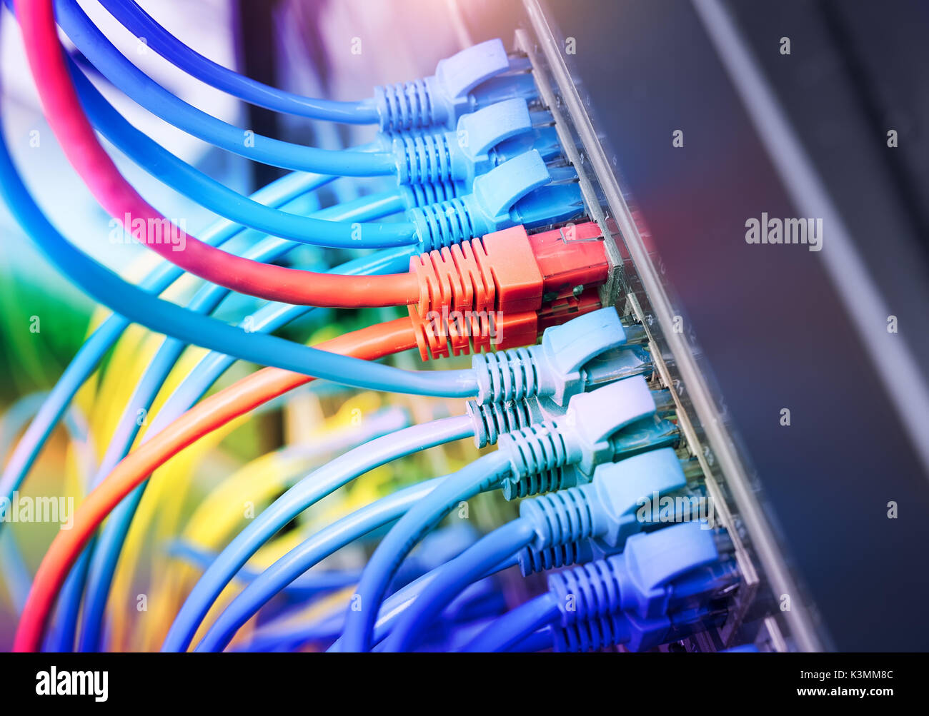 Network cables in switch and firewall in cloud computing data center ...