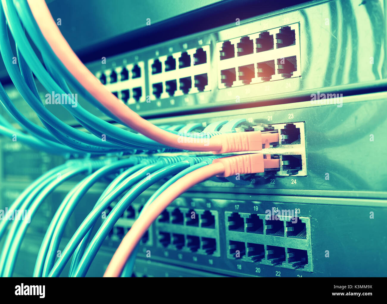Network cables in switch and firewall in cloud computing data center ...