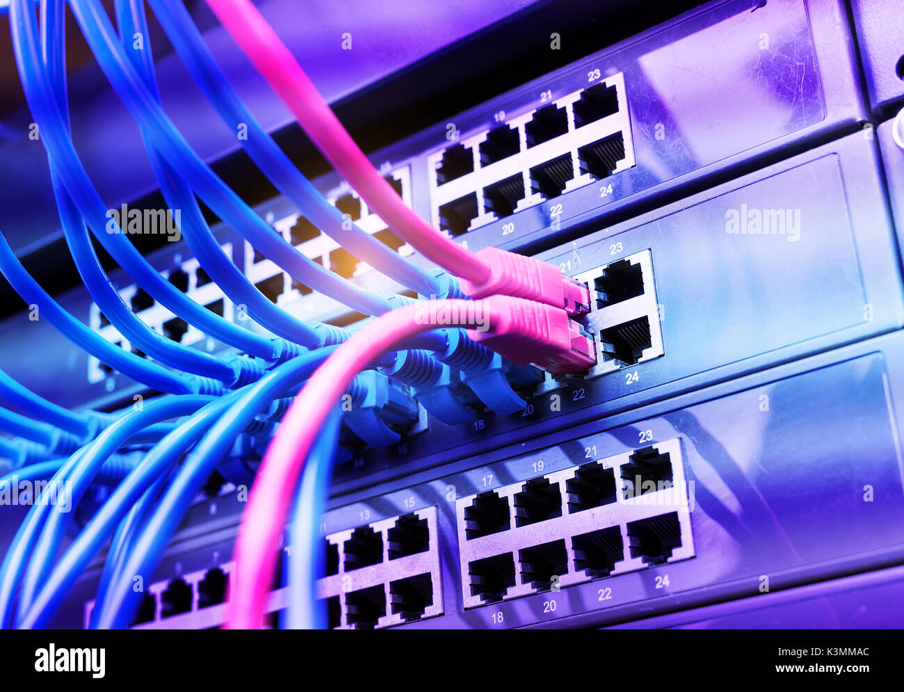 Network cables in switch and firewall in cloud computing data center ...