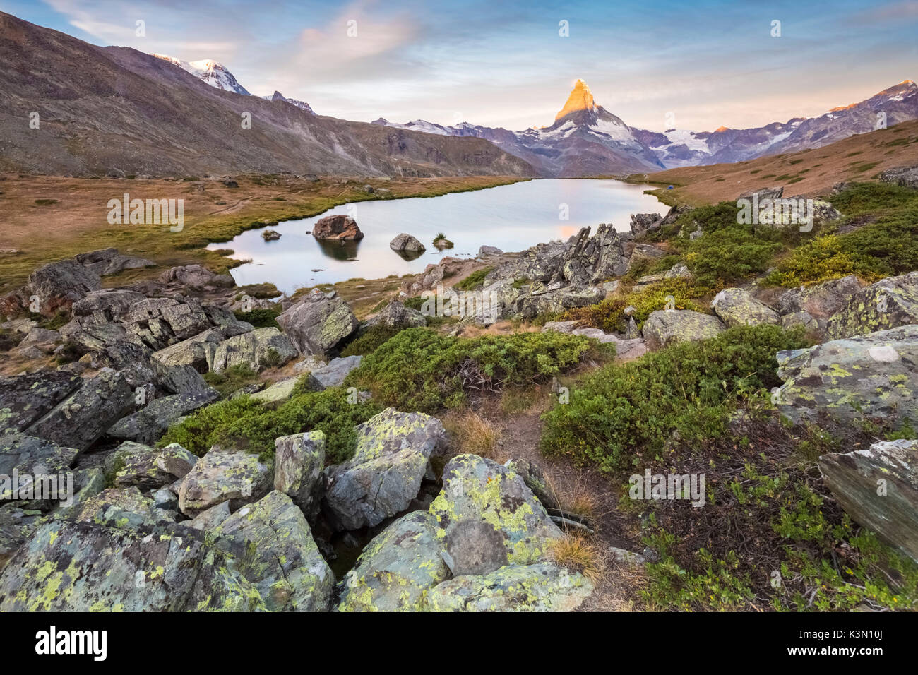 Sunrise above the Stellisee Lake, Zermatt, Switzerland Stock Photo - Alamy