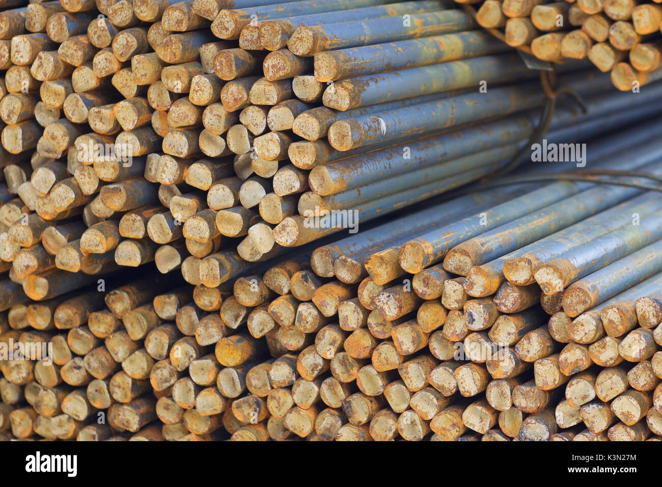 Metal profile of round section in packs at the warehouse of metal ...