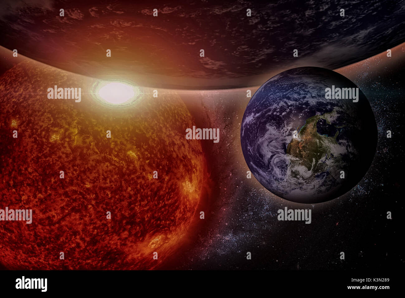 Earth, sun and galaxy. Elements of this image furnished by NASA Stock ...