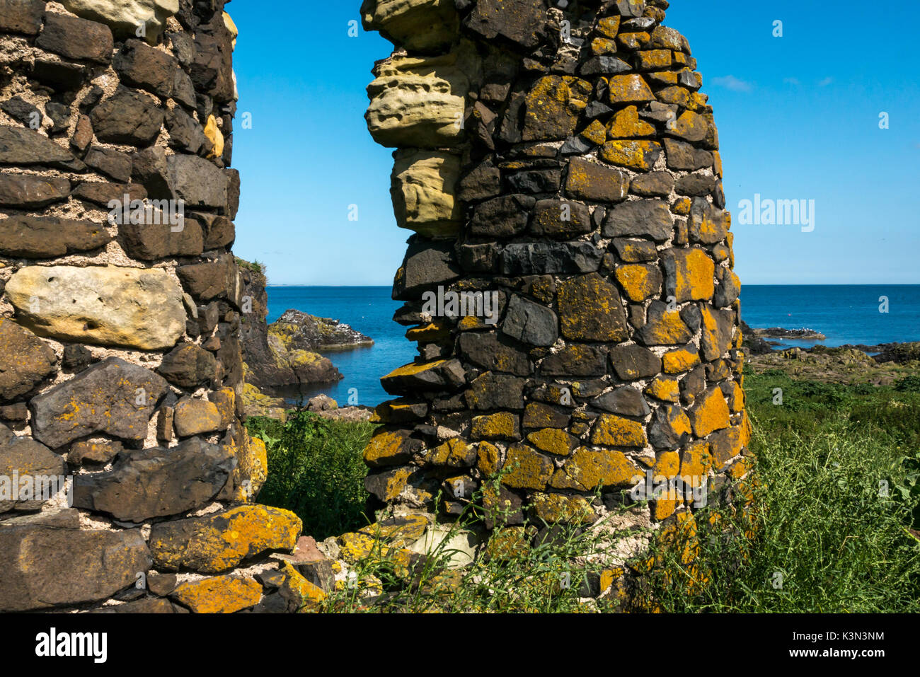 Ruined 12th century old chapel dedicated to St Nicholas, Fidra Island ...
