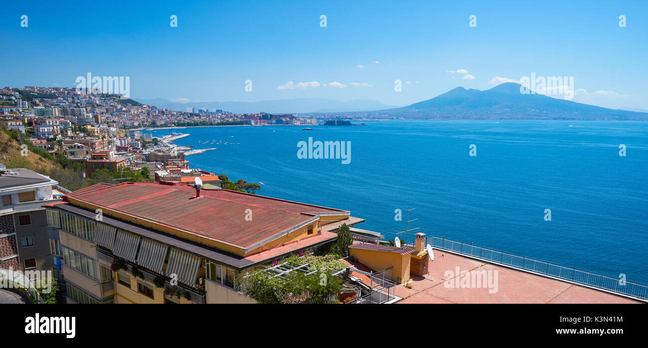 Panoramic view of the Gulf of Naples with Mount Vesuvius in the ...