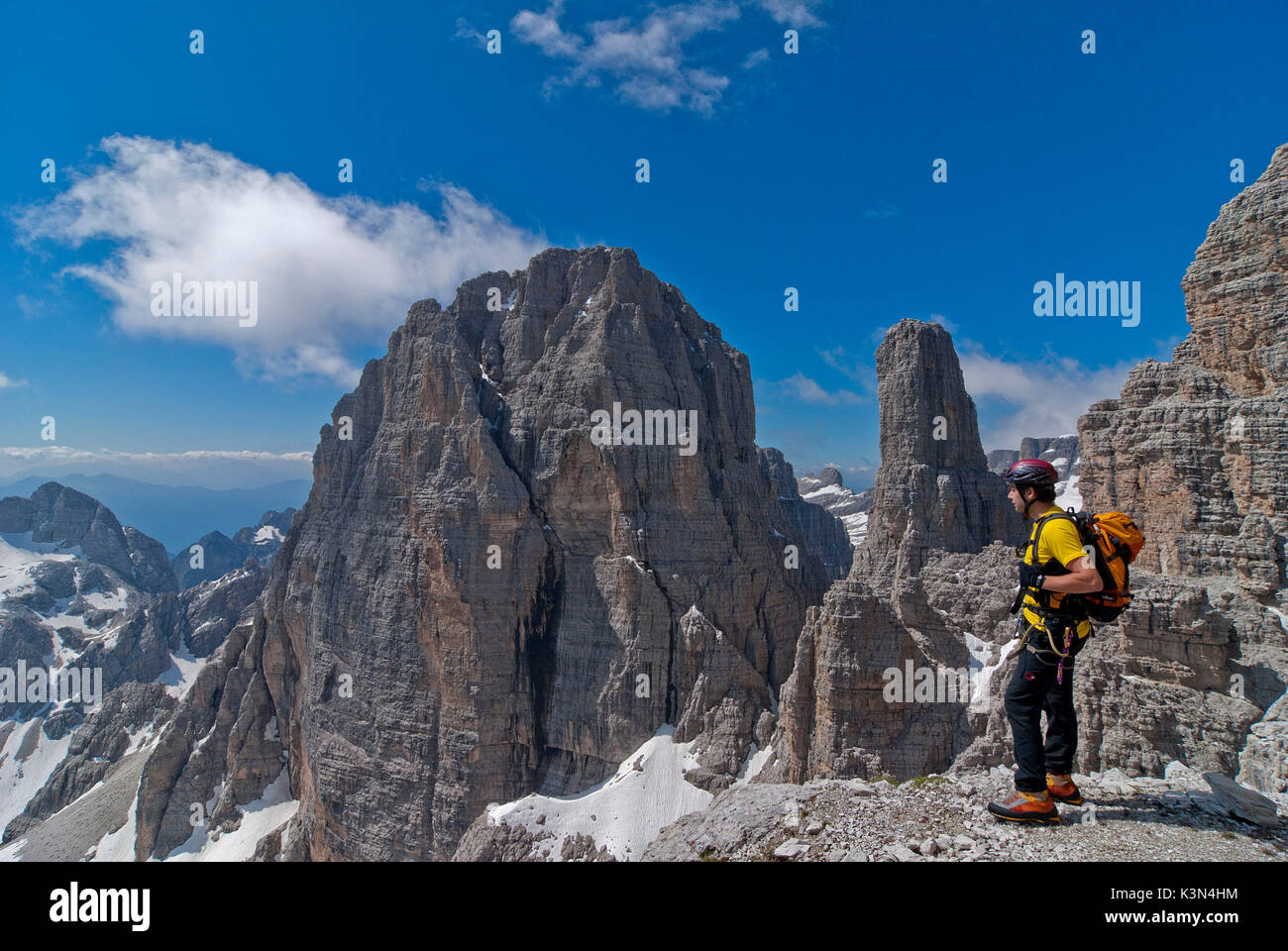 Brenta, Trentino, Italy. Climber on the via ferrata "Sentiero delle ...