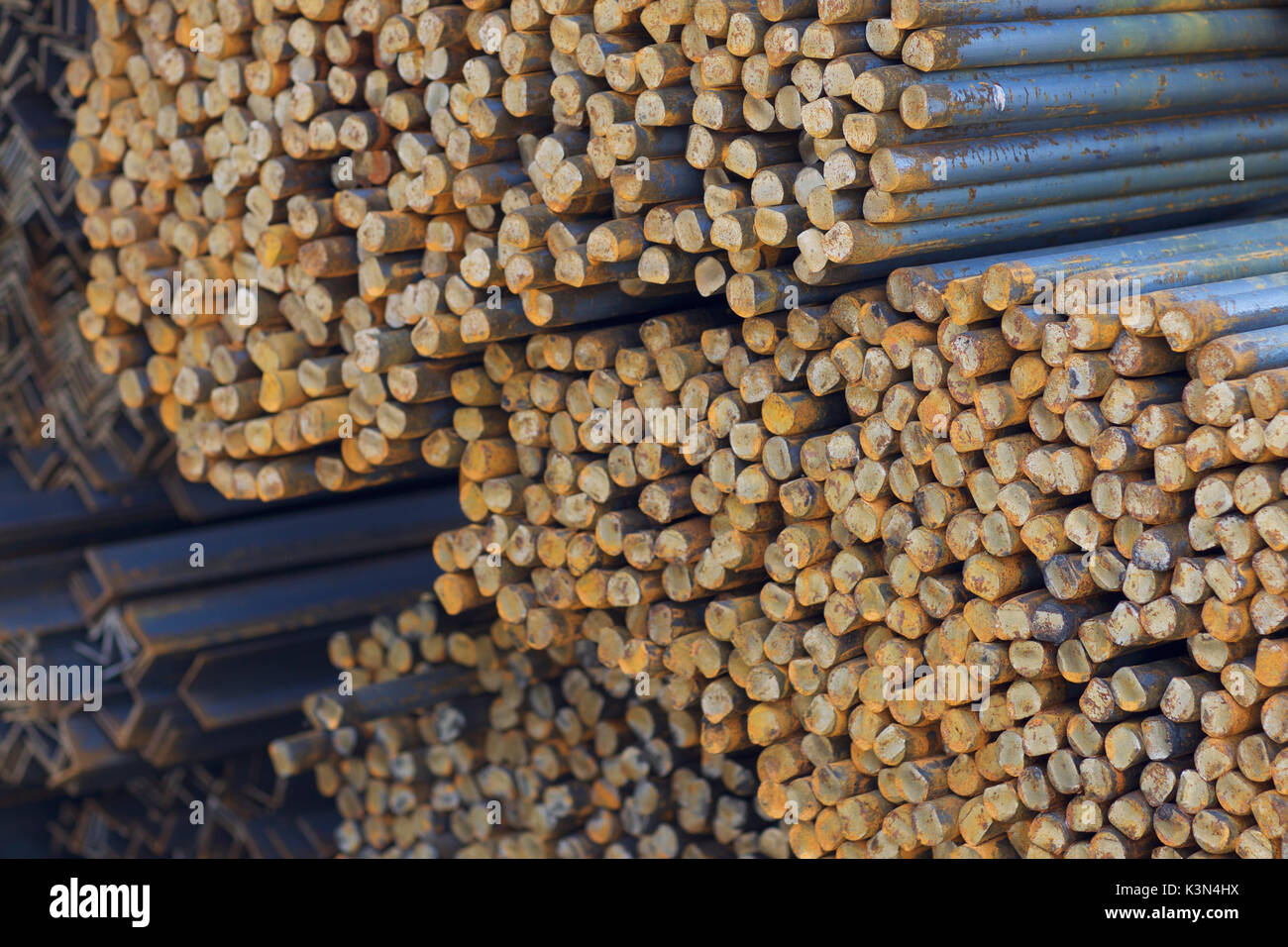 Metal profile of round section in packs at the warehouse of metal ...