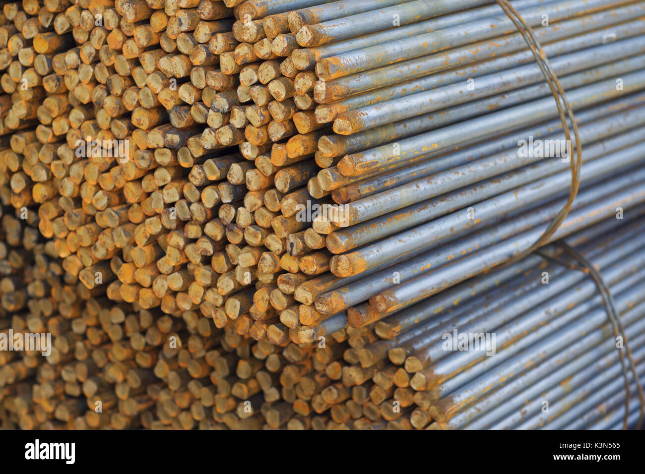 Metal profile of round section in packs at the warehouse of metal ...
