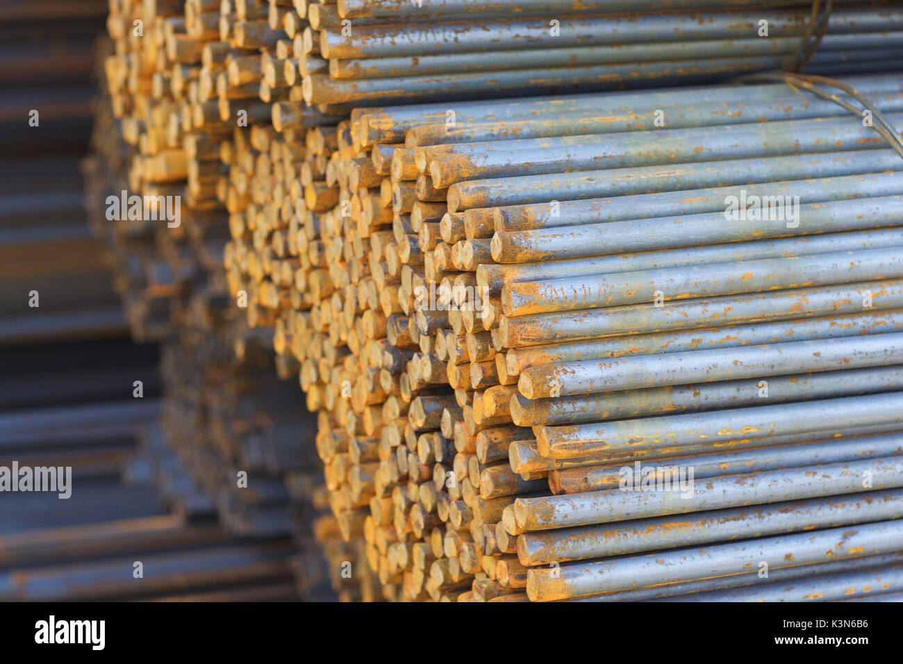 Metal profile of round section in packs at the warehouse of metal ...