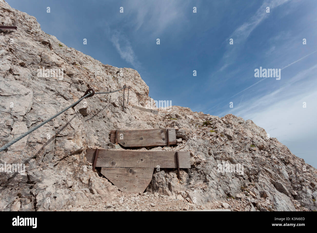 Steps and protection wire in the trenches of Punta Serauta, Marmolada ...