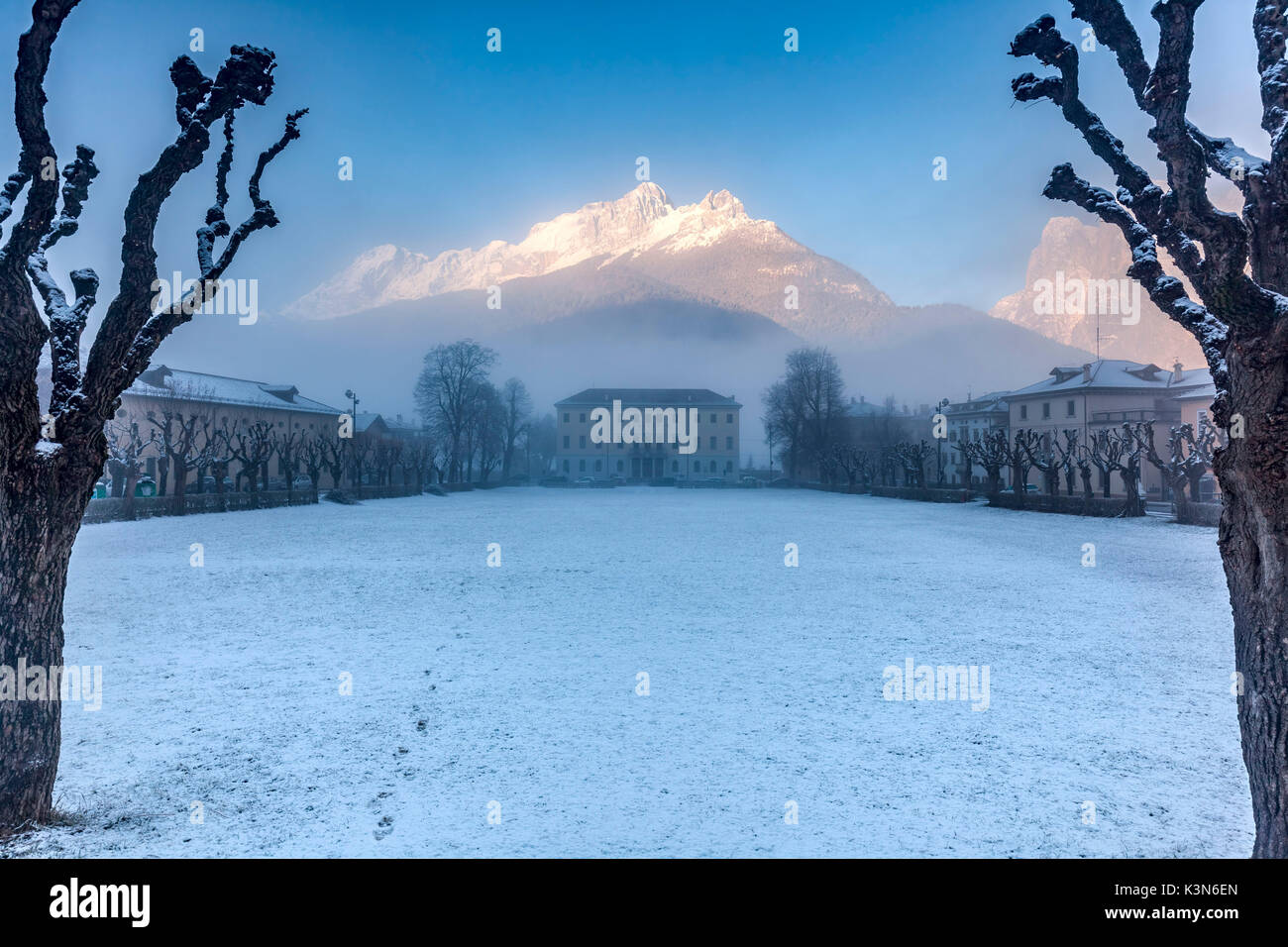 Europe, Italy, Veneto, Belluno. Agordo, the Broi, in the background the ...