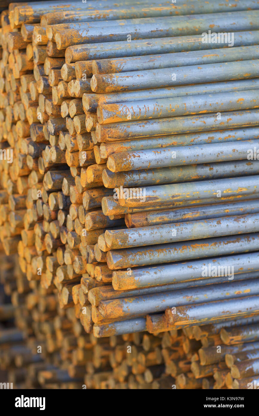 Metal profile of round section in packs at the warehouse of metal ...