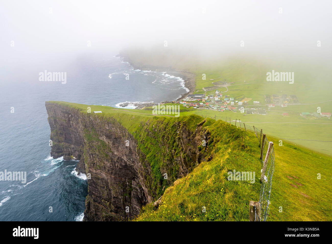 Gjogv, Eysturoy island, Faroe Islands, Denmark. Village seen from the ...