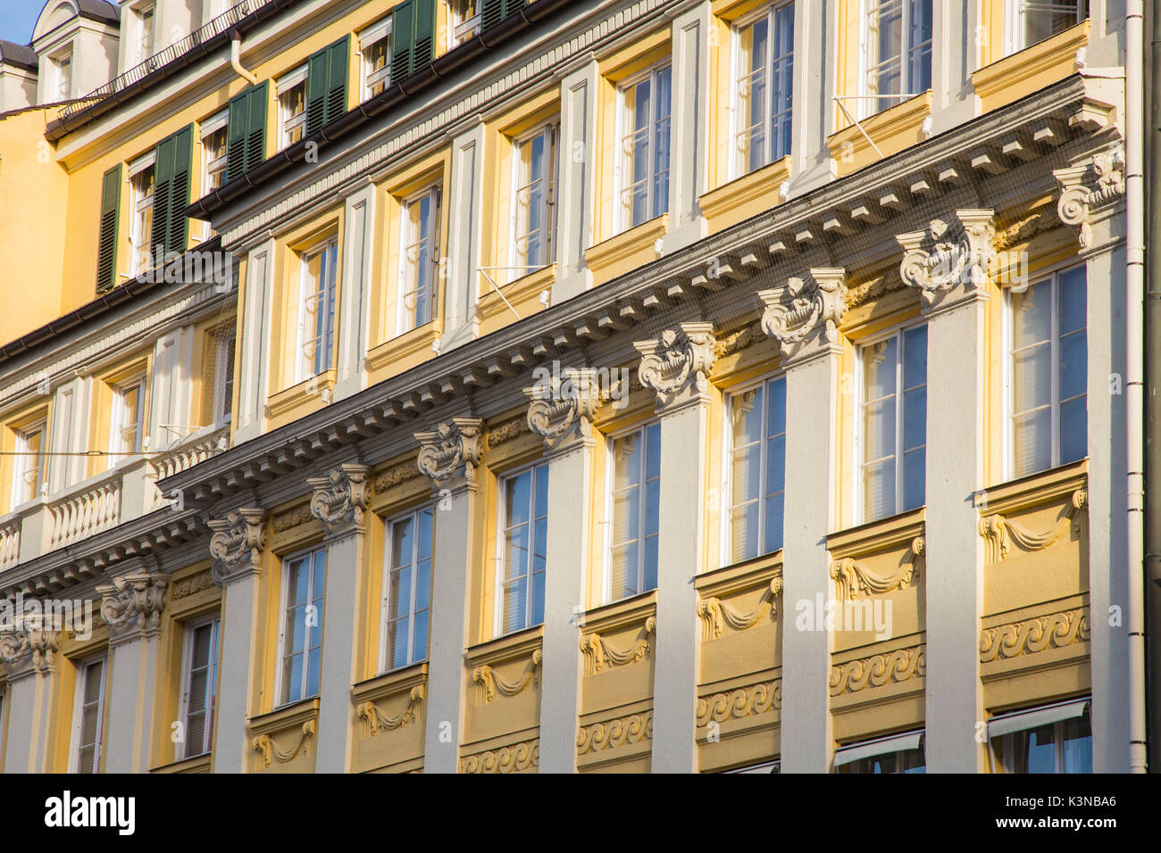 The windows of one of the buildings of the old town of Munich - Germany ...