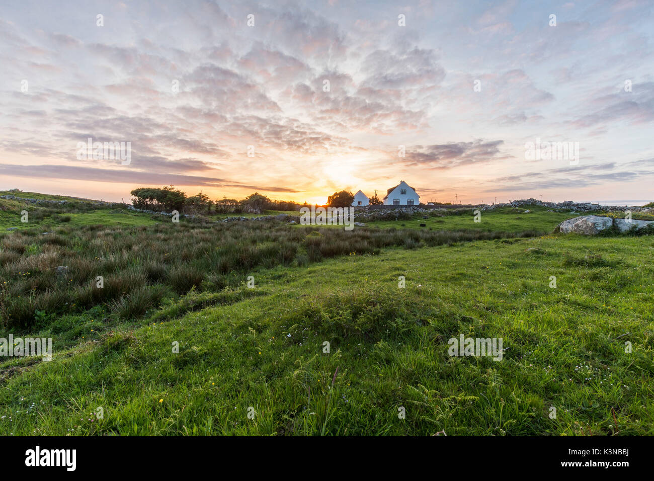 Europe, Ireland, Galway County. Farm at sunset Stock Photo - Alamy