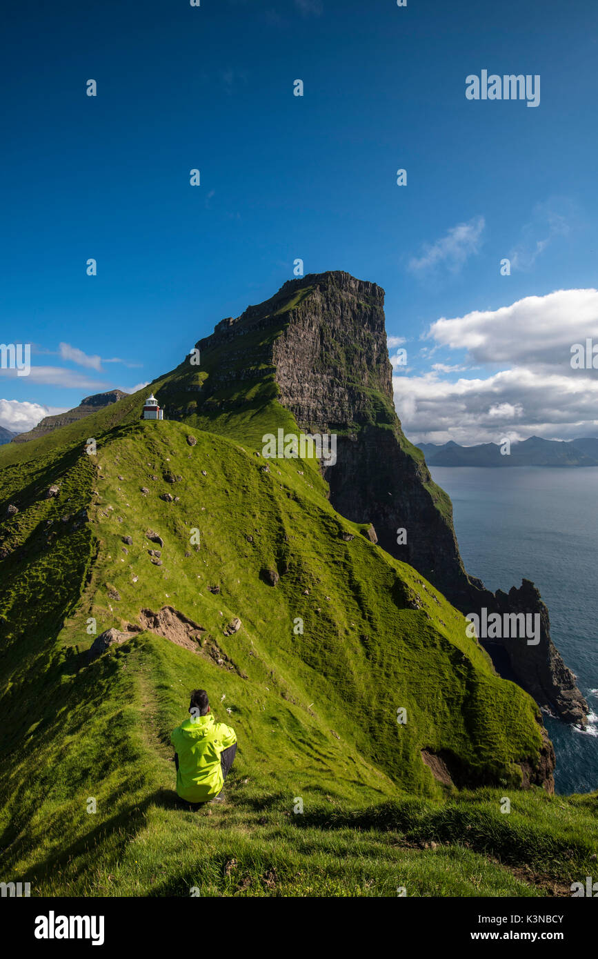 Kallur lighthouse, Kalsoy island, Denmark, Faroe Islands. (MR Stock ...