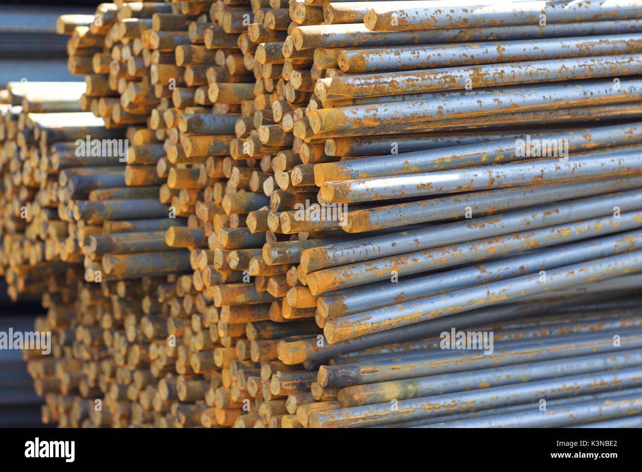Metal profile of round section in packs at the warehouse of metal ...