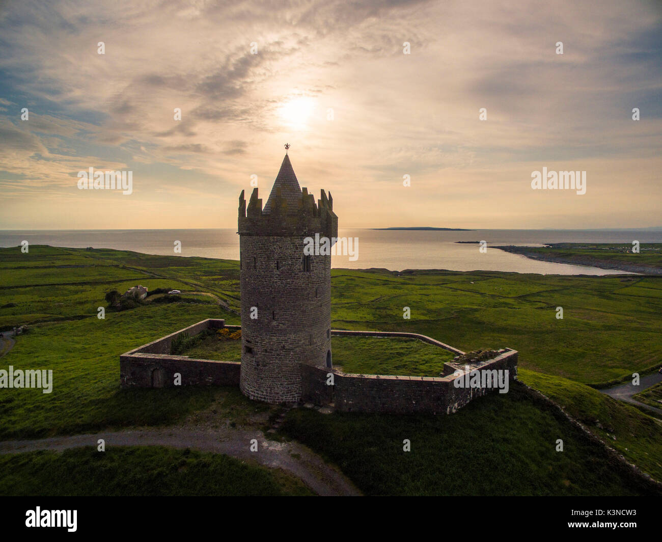 Doolin castle, County Clare, Munster province, Ireland, Europe. Aerial ...
