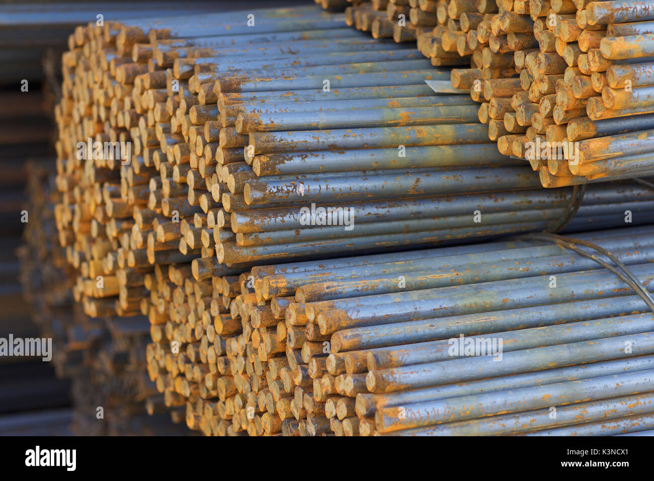 Metal profile of round section in packs at the warehouse of metal ...