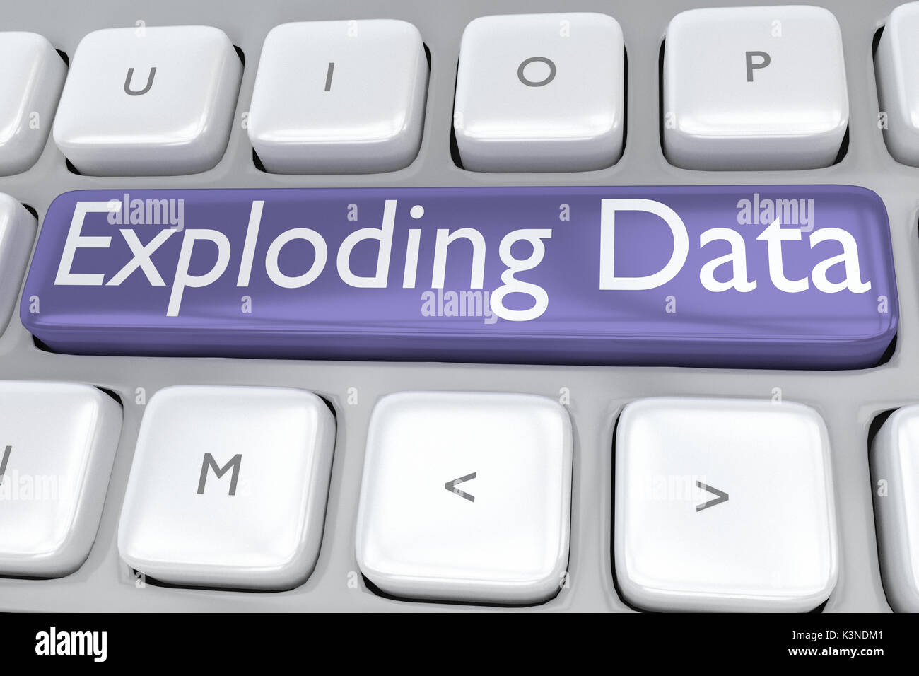 3D illustration of computer keyboard with the print "Exploding Data" on ...